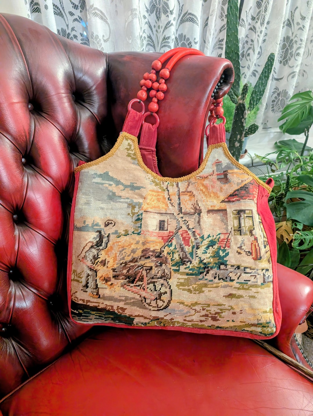 Tote Bag, Vintage French Tapestry, One of a Kind, Handmade Countryside ...