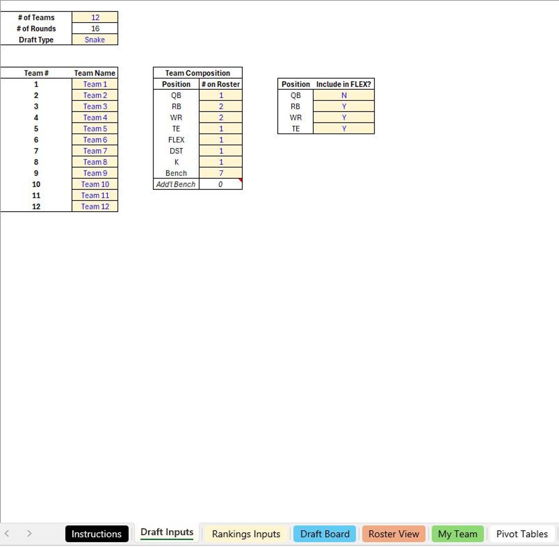 2026 and Beyond | Fantasy Football Draft Board & Analyzer Excel ...
