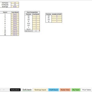 Fantasy Football Draft Board & Analyzer Excel Template | Reusable for ...