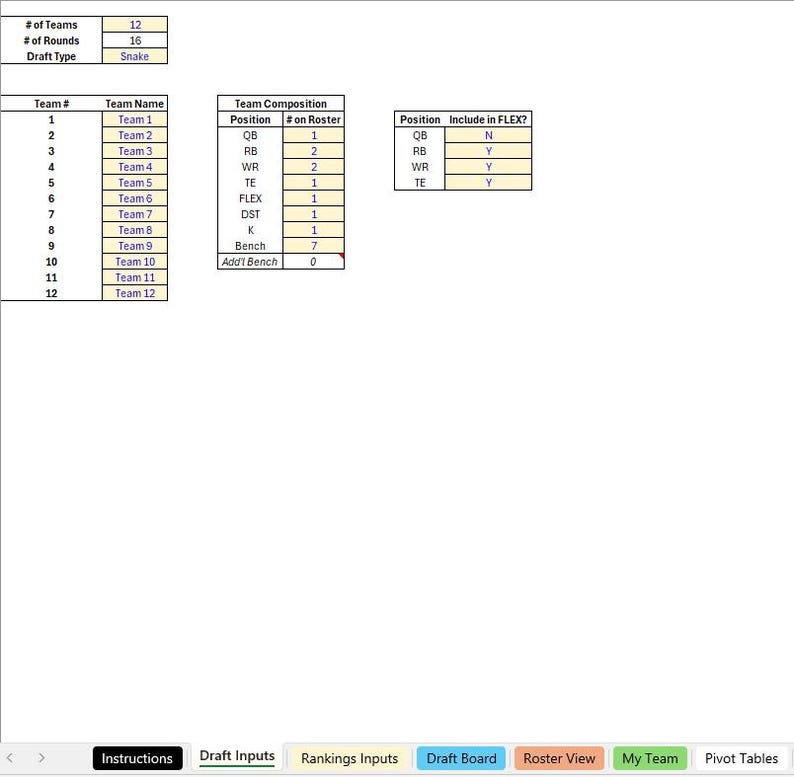 Fantasy Football Draft Board & Analyzer Excel Template | Reusable for ...