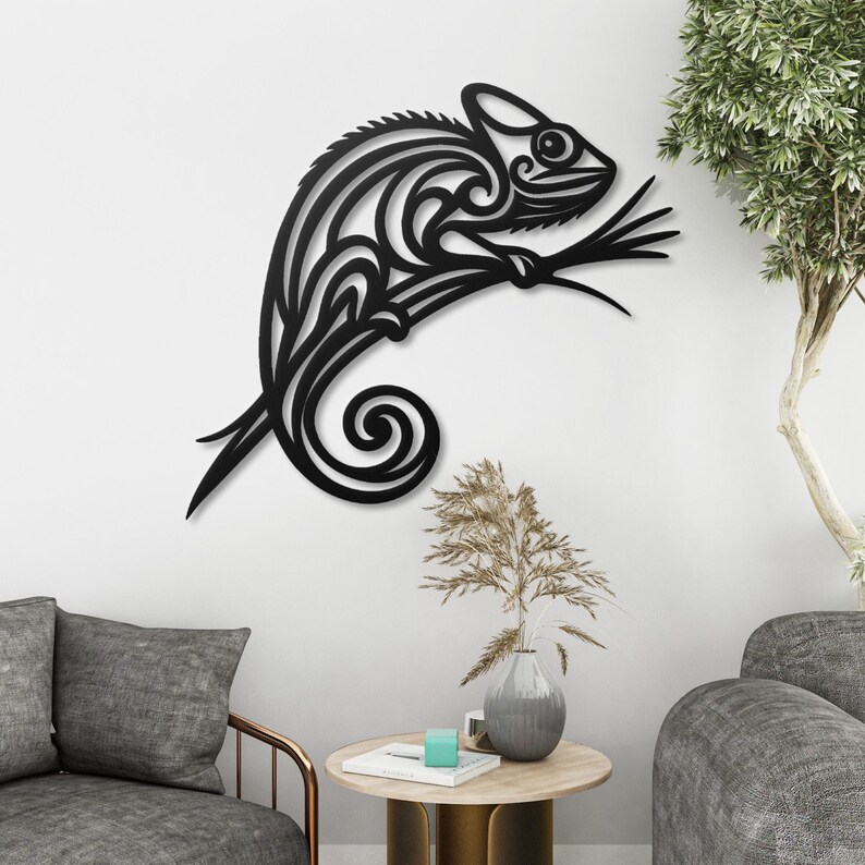Chameleon Metal Wall Art, Geometric Lizard Wall Decor, Abstract Reptile ...