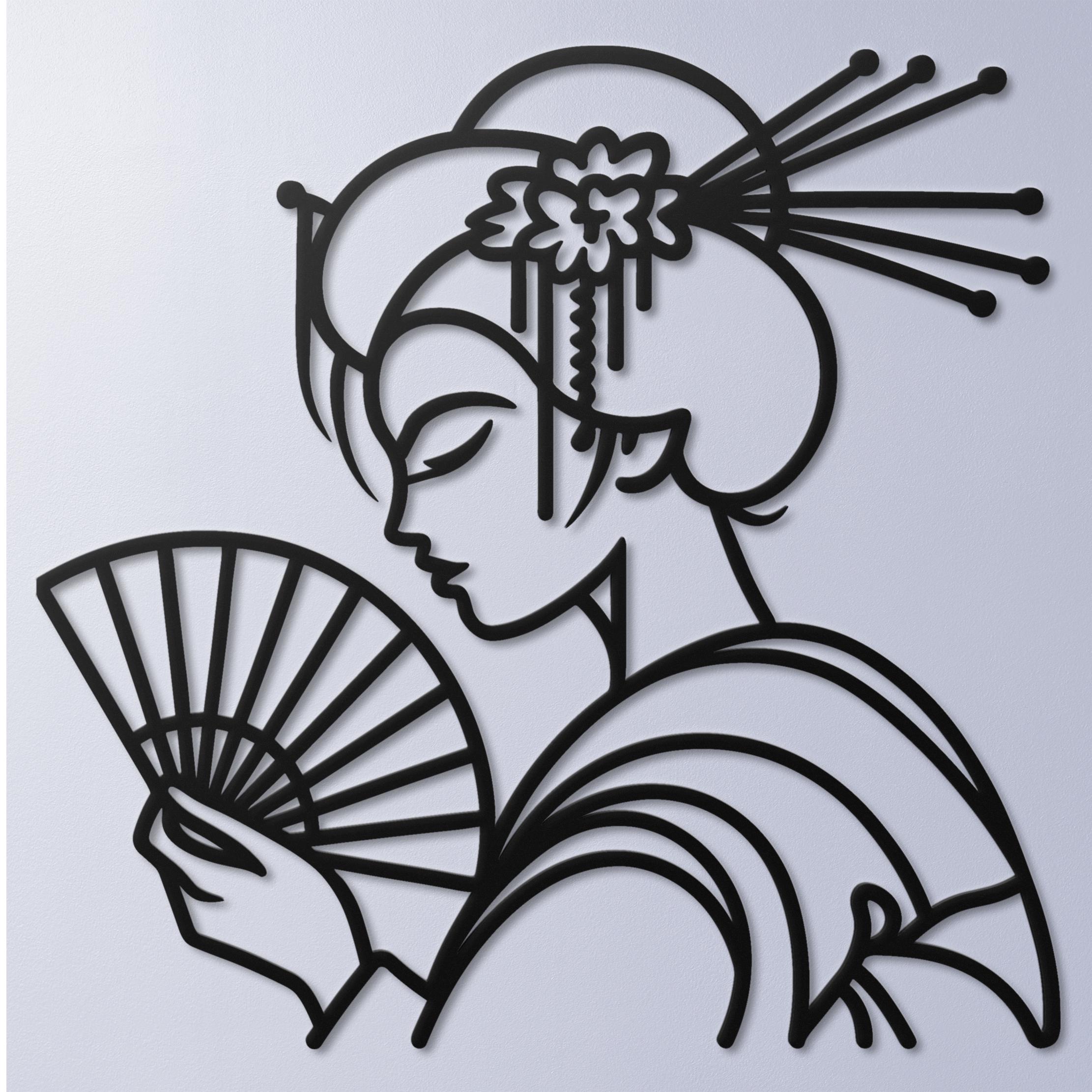 Geisha Metal Wall Art: Japanese Zen Line Art, Japandi Wall Decor - Etsy