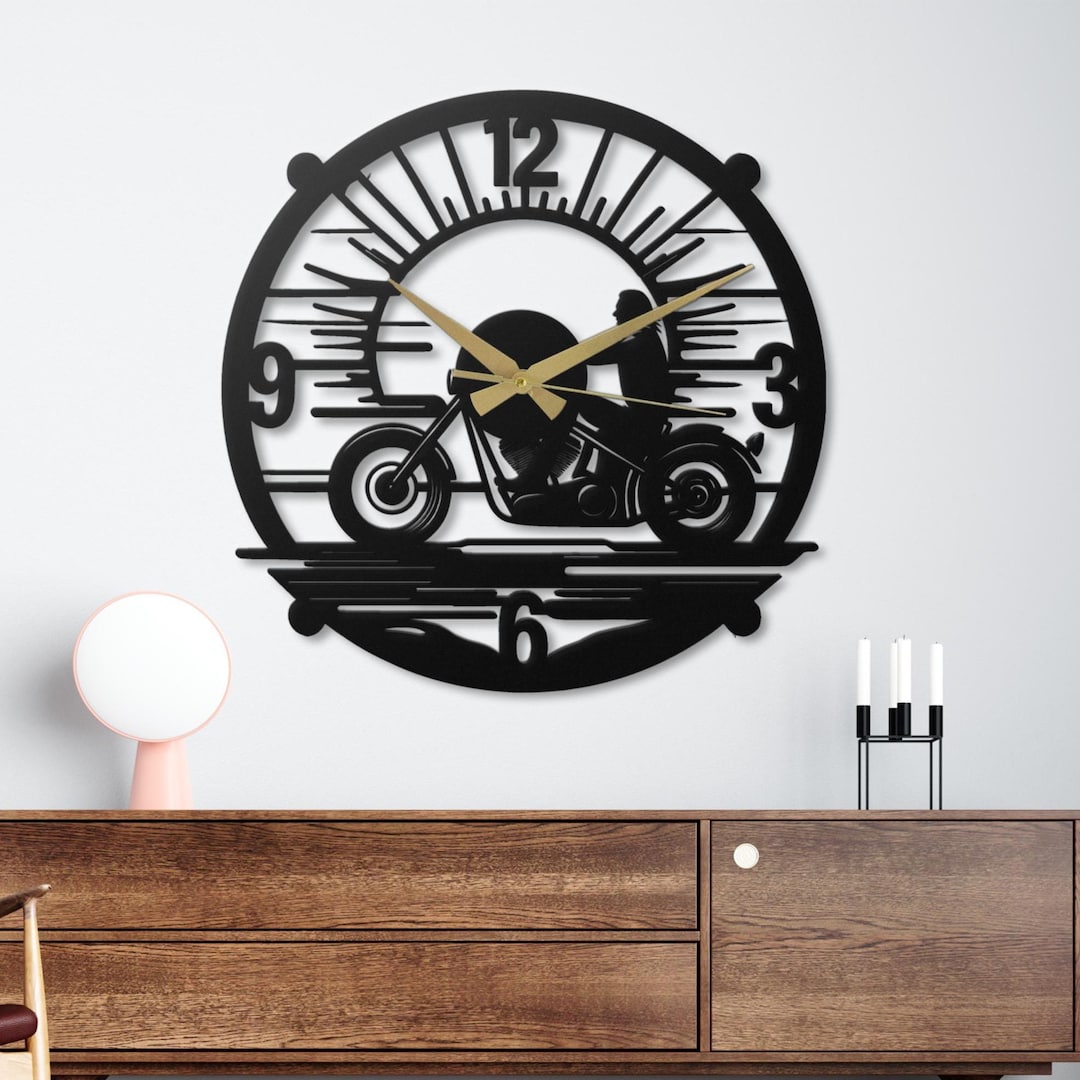 Motorcycle Wall Clock Biker Gift for Men Chopper Metal Wall Art Garage ...