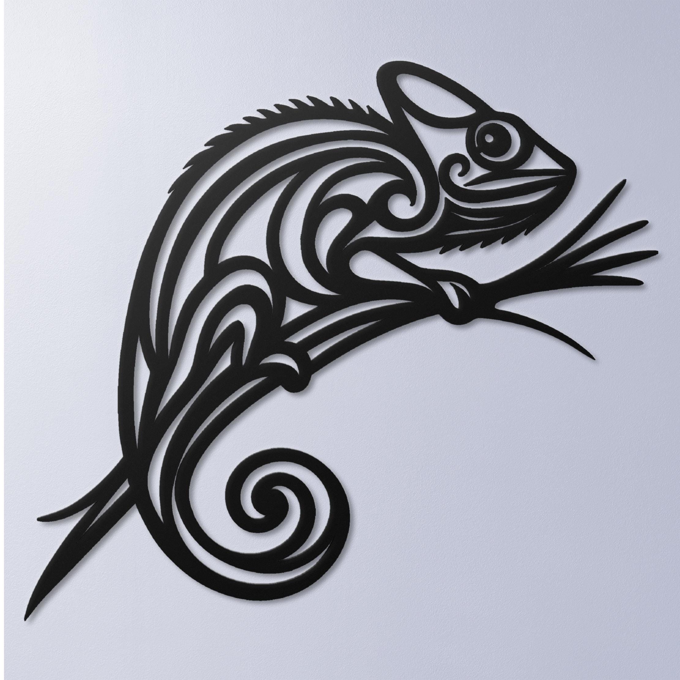 Chameleon Metal Wall Art, Geometric Lizard Wall Decor, Abstract Reptile ...