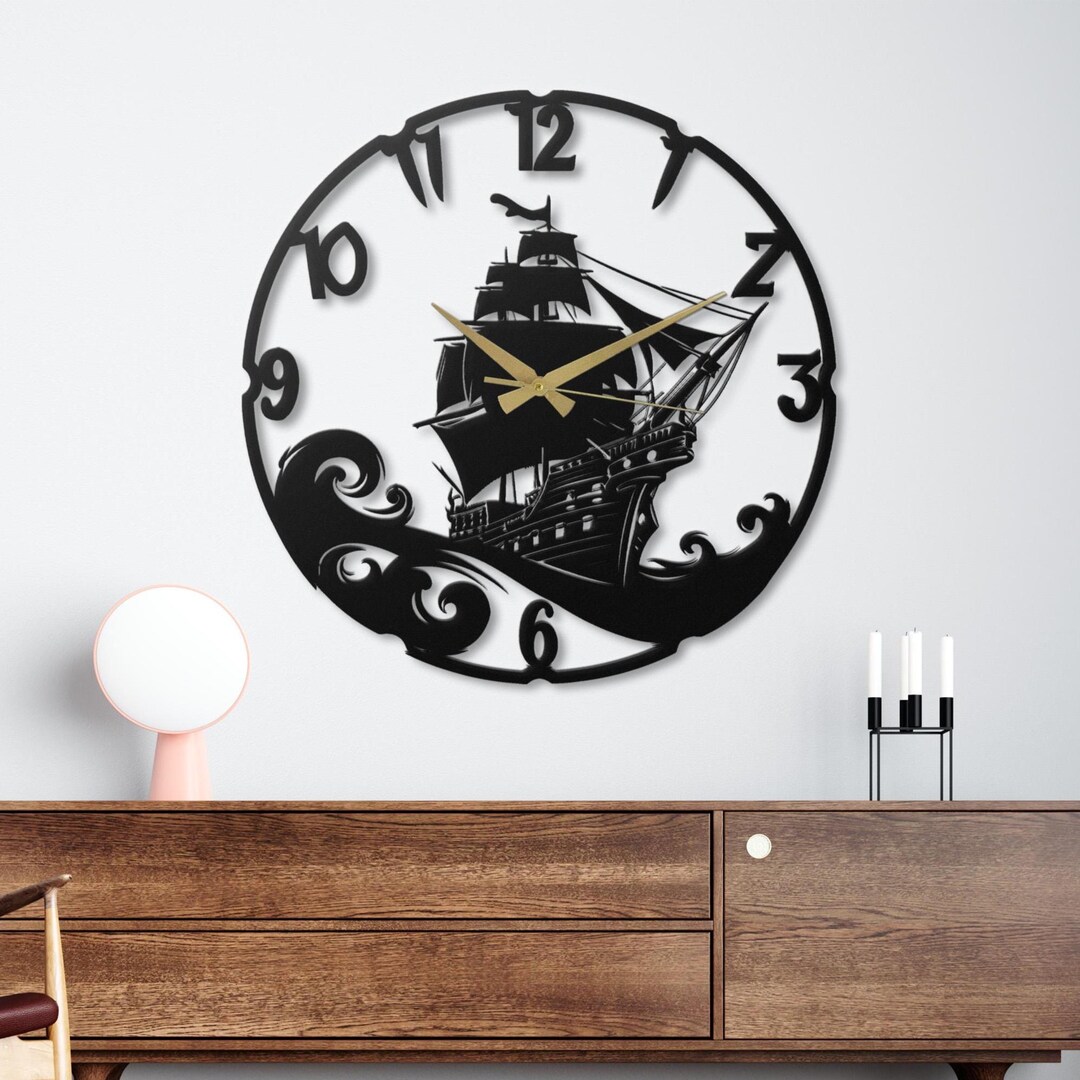 Ship Wall Clock Sailing Boat Metal Wall Art Nautical Decor Maritime ...