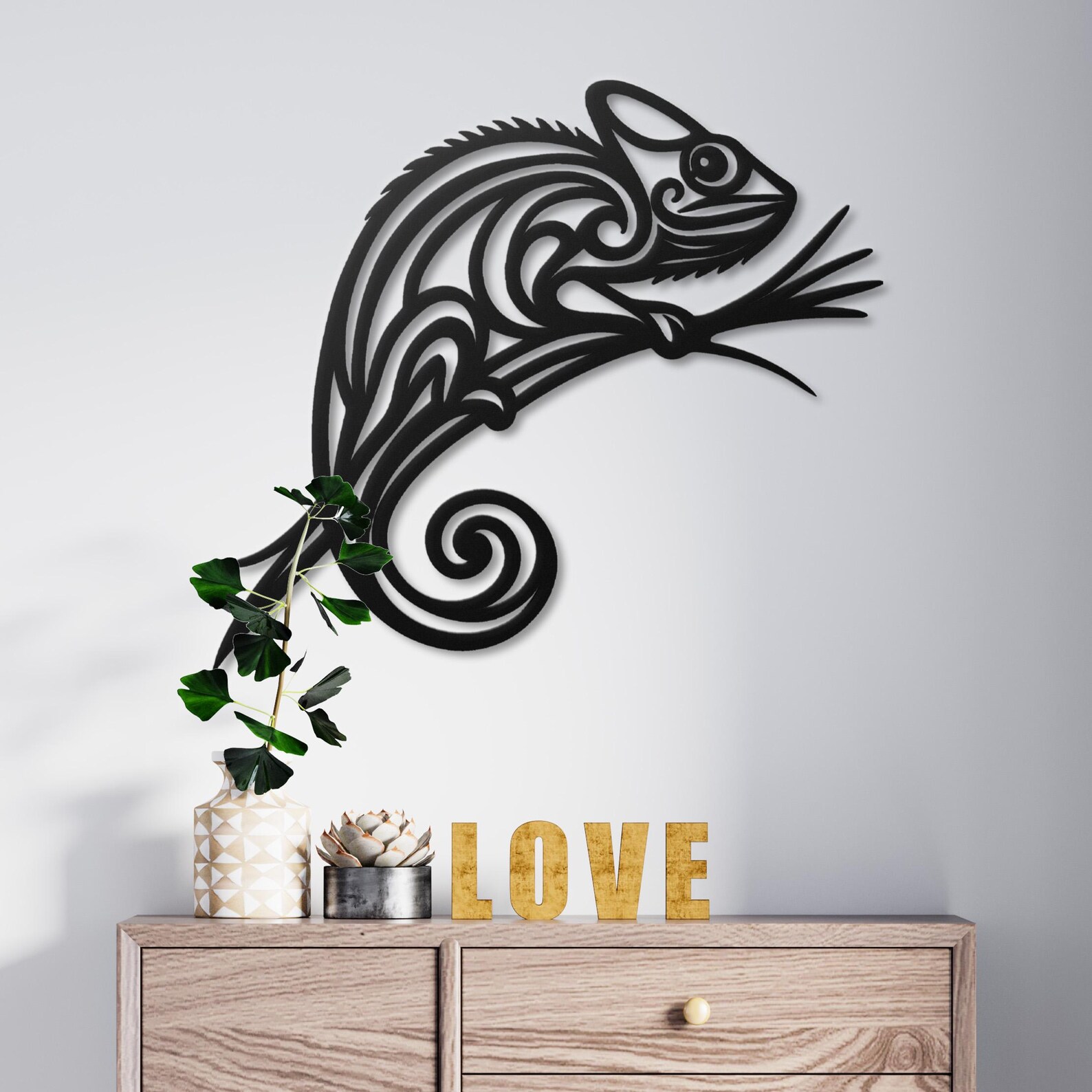 Chameleon Metal Wall Art, Geometric Lizard Wall Decor, Abstract Reptile ...
