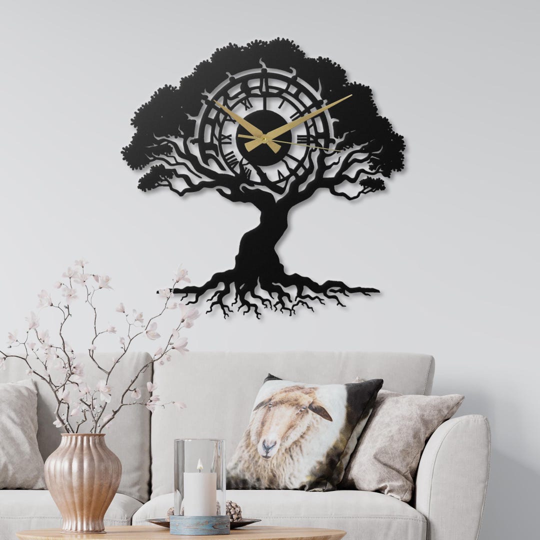 Tree of Life Wall Clock Metal Art : Oak Tree Decor Family Roots Sign ...