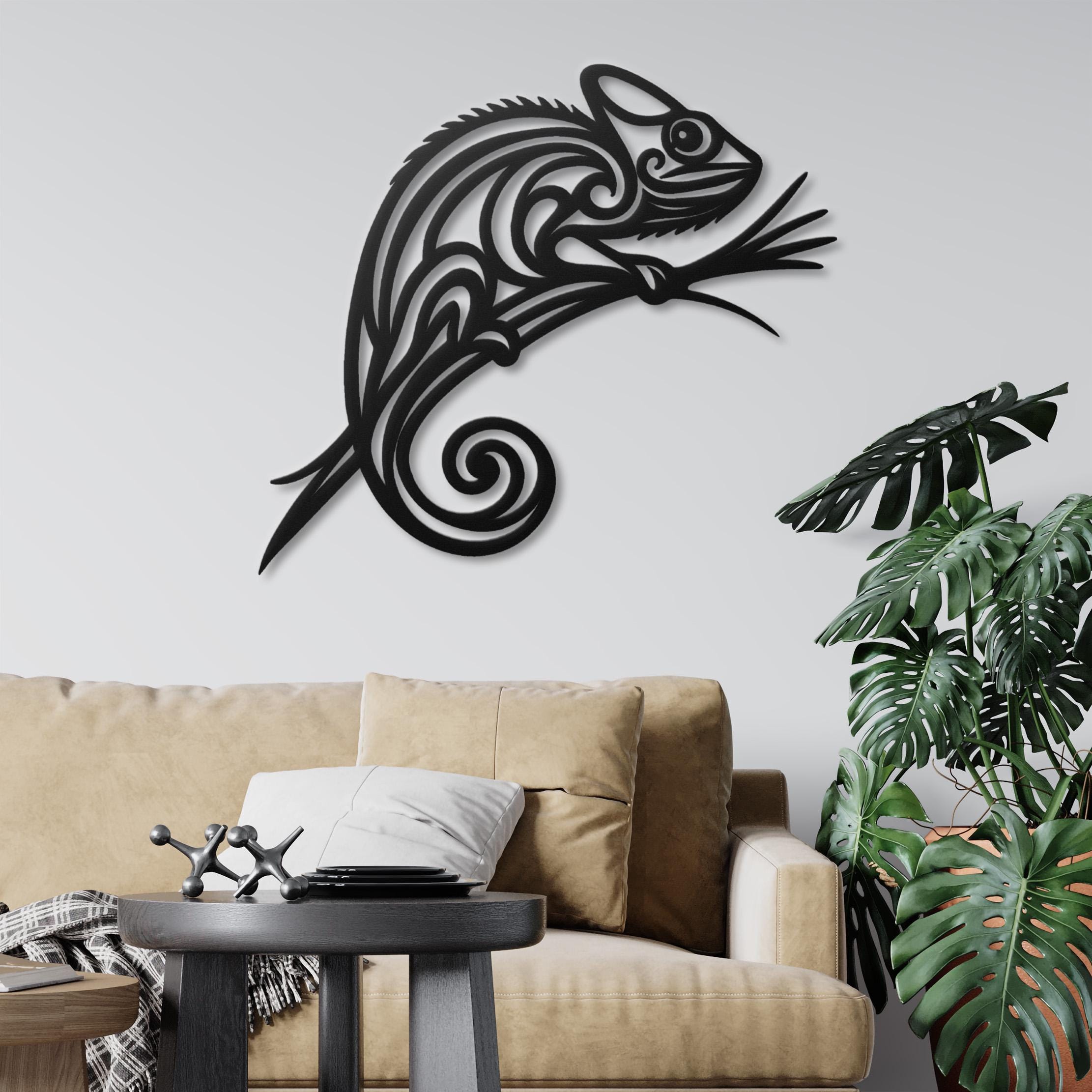 Chameleon Metal Wall Art, Geometric Lizard Wall Decor, Abstract Reptile ...