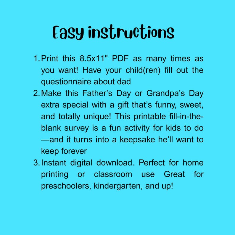 Father's Day Questionnaire "all About My Superhero" Instant PDF. Fill ...