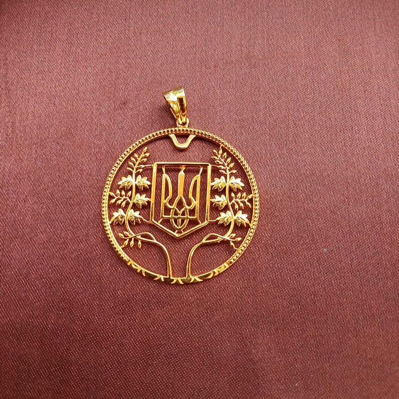 14K Gold Plated Ukrainian Trident Necklace, 925 Sterling Silver Charm ...