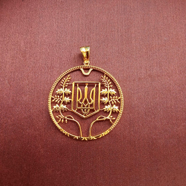 14K Gold Plated Ukrainian Trident Necklace, 925 Sterling Silver Charm ...