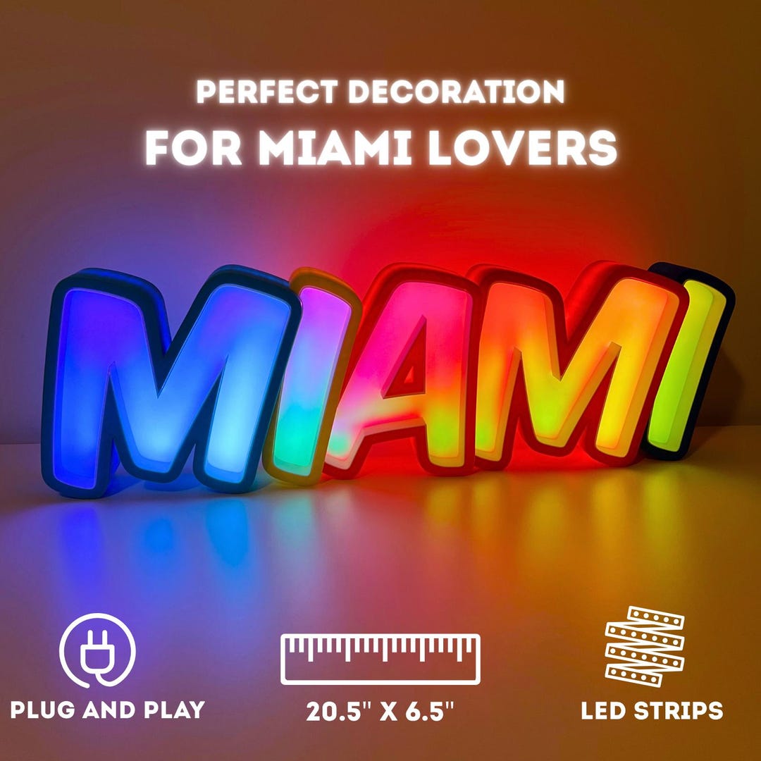 Handmade Miami LED Sign – RGB Neon Light, Remote + Phone Control - Etsy