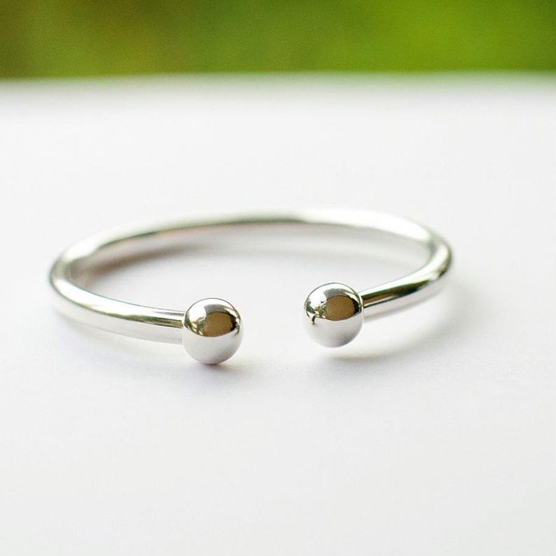 Sterling Silver Double Ball Bangle: Adjustable Open Cuff Bracelet - Etsy