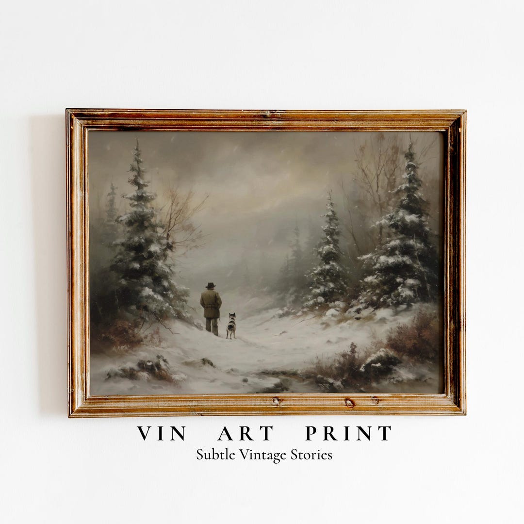 Vintage Winter Hunter Print, Snowy Forest Scene (digital Download) - Etsy