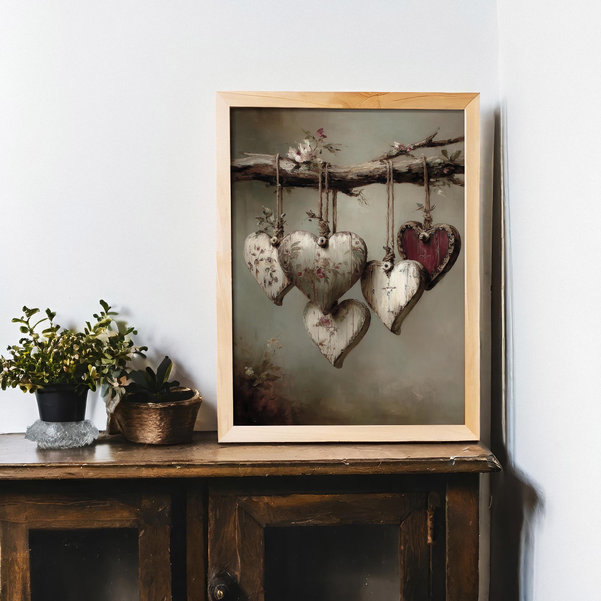 Rustic Valentine Heart Print – Vintage Farmhouse Hanging Hearts ...