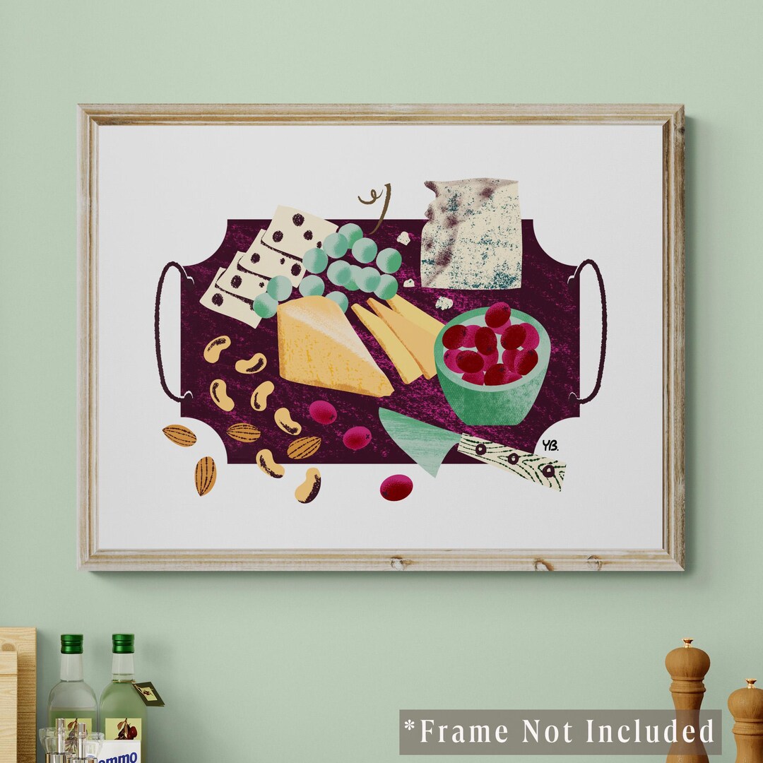 Original Poster “cheese Board” by Yoko Baum – Colorful Cheese, Grapes ...