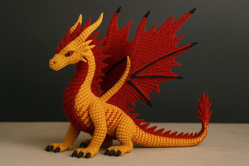 Dragon Crochet Pattern PDF Medium Difficulty Amigurumi Fire Dragon Red ...