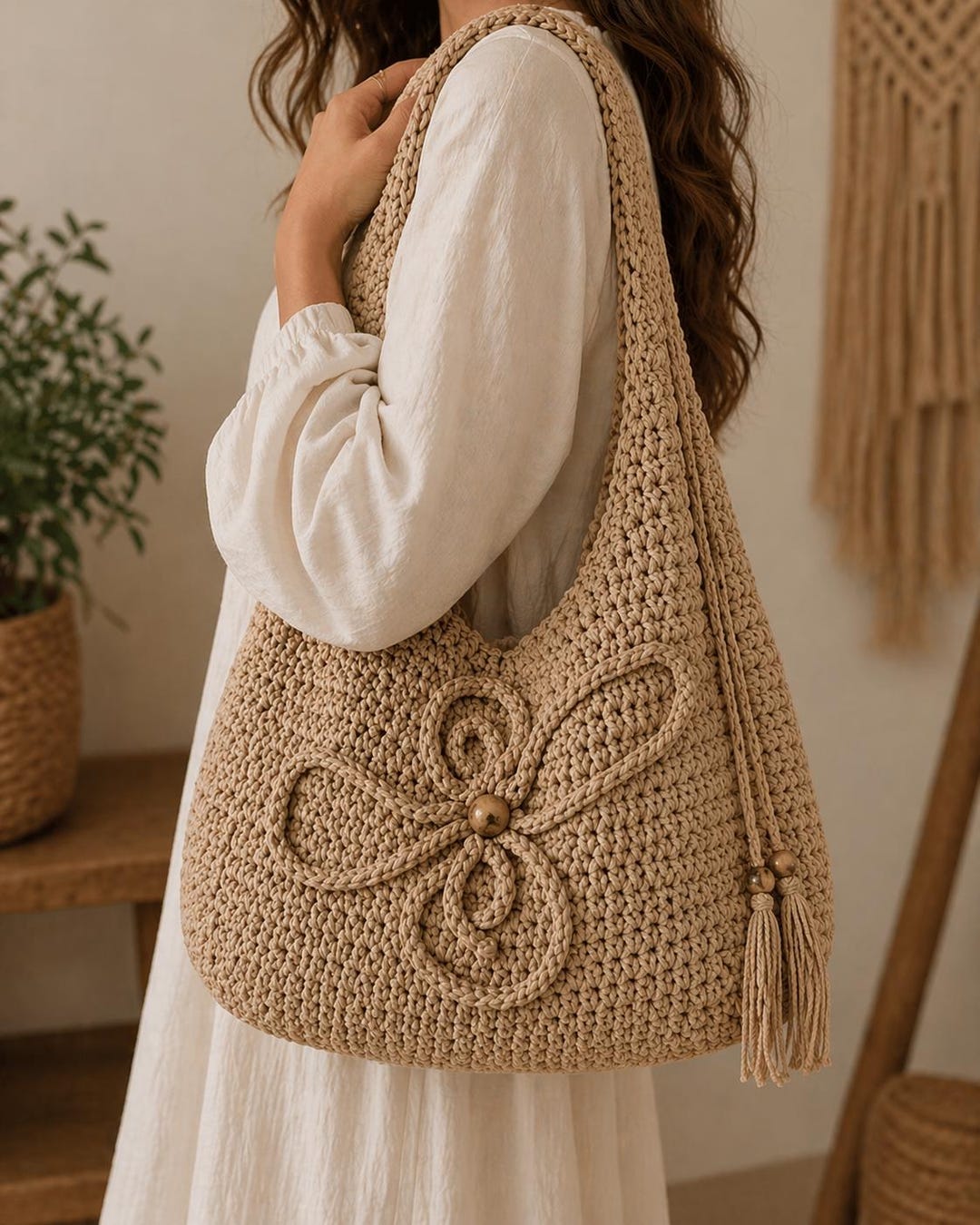 Crochet Shoulder Bag Pattern PDF, Boho Purse Tutorial, Handmade Raffia ...