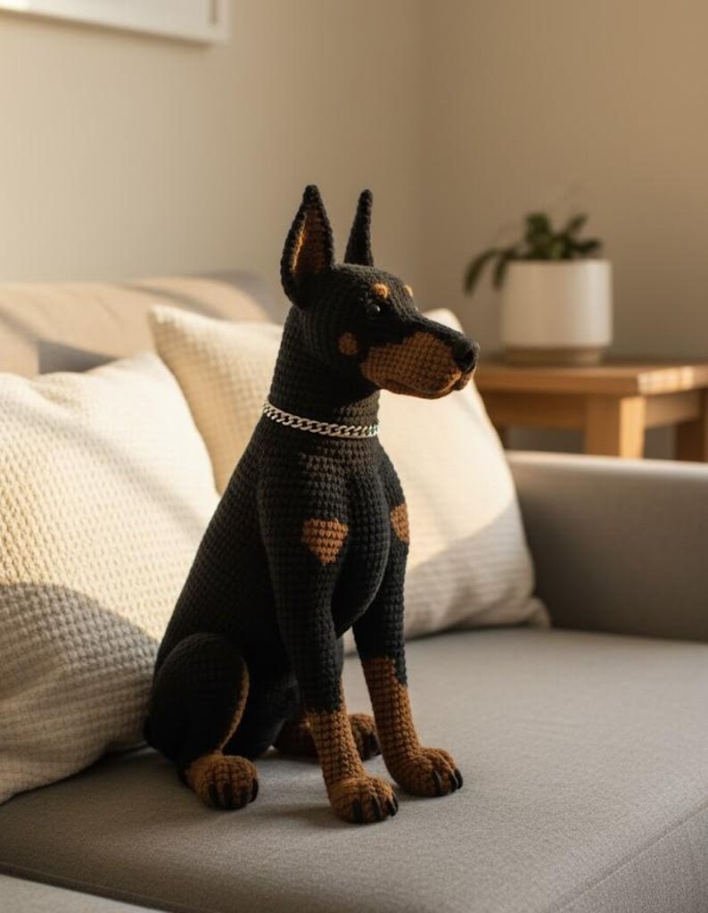Realistic Doberman Amigurumi Pattern PDF Crochet Dog Black Brown Plush ...