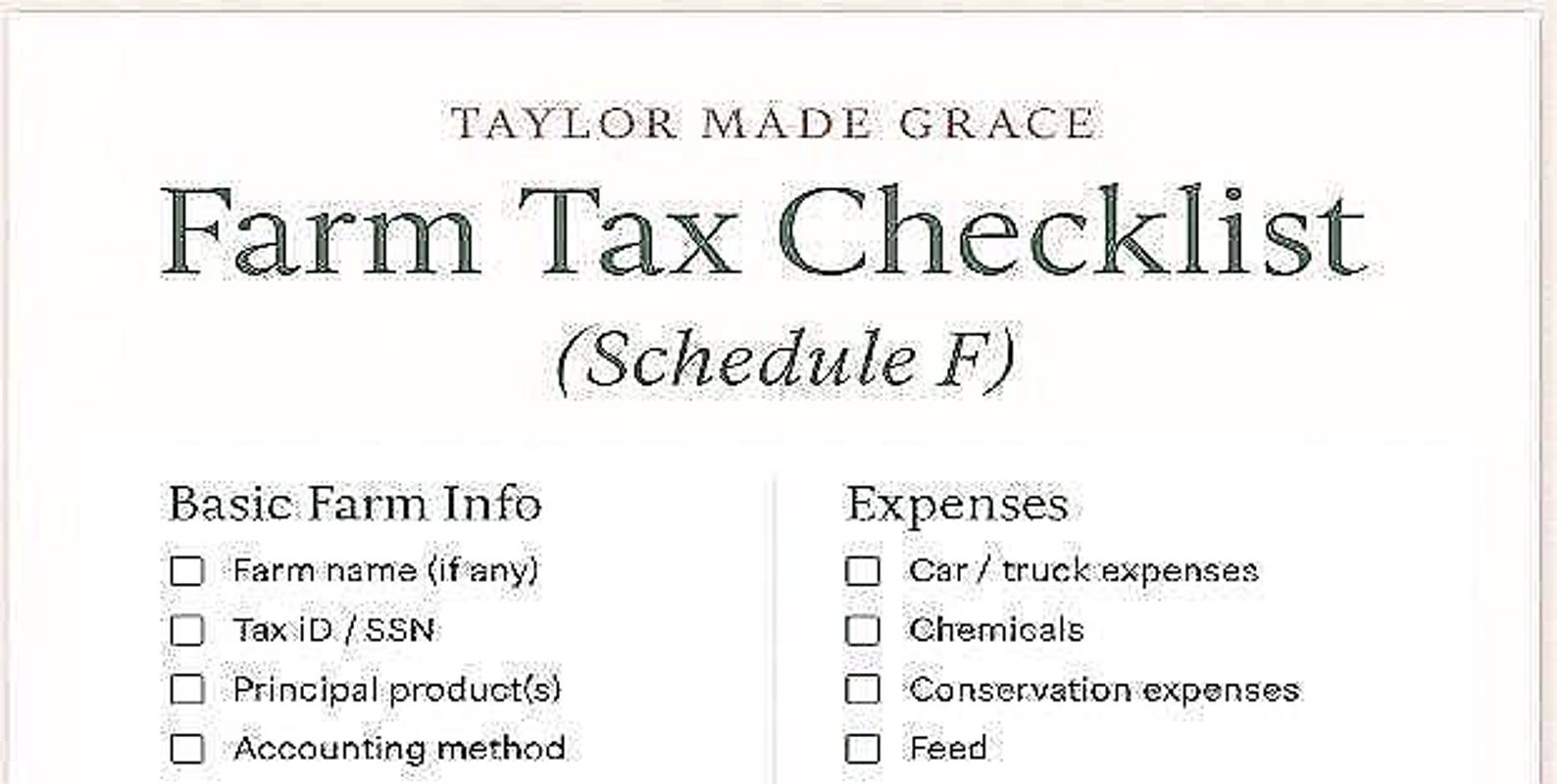 Farm Tax Checklist - Etsy