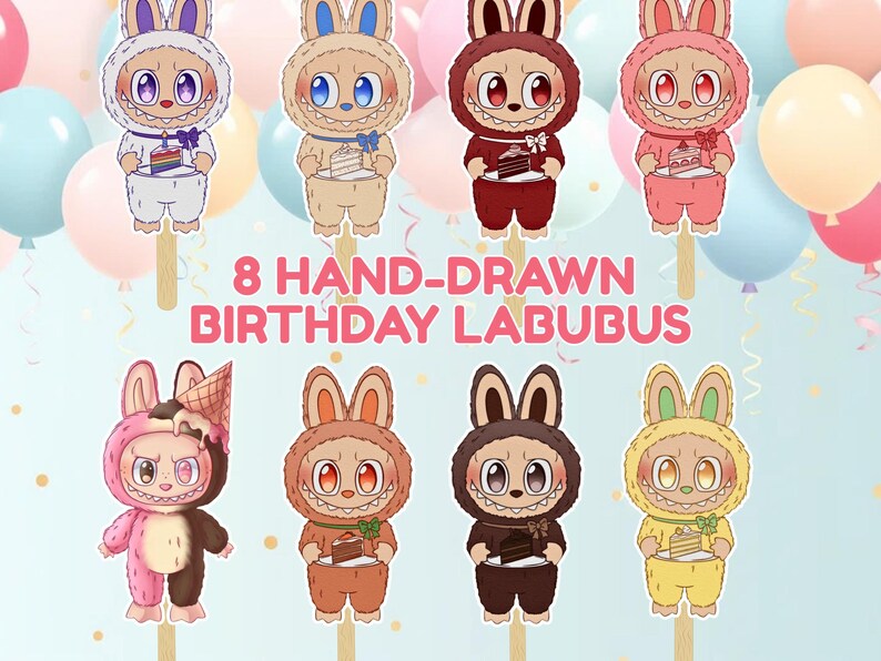 Labubu Birthday Party Props: Kawaii Cake & Ice Cream Theme (digital ...