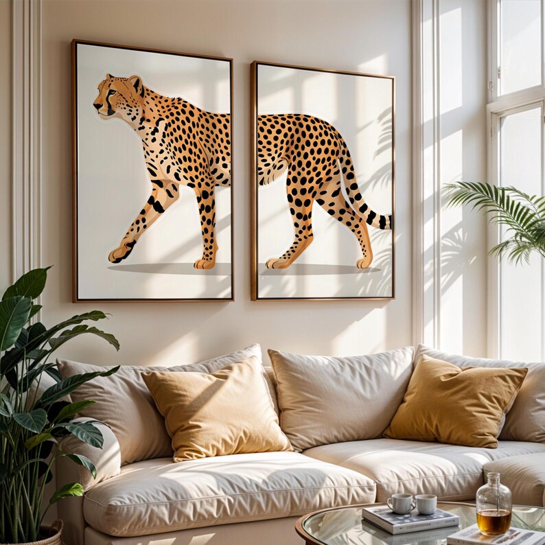 Modern Minimalist Cheetah Wall Art Set of 2 Prints – Large Digital ...