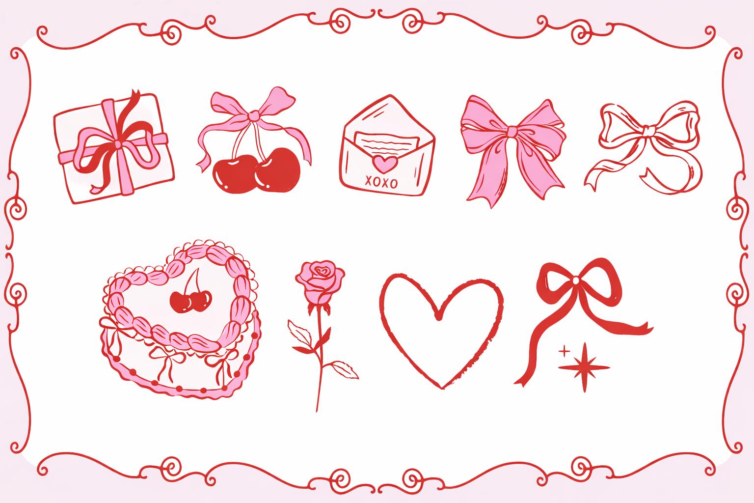 Valentine’s Day Clipart Bundle PNG, 20 Romantic Hand Drawn Valentine ...