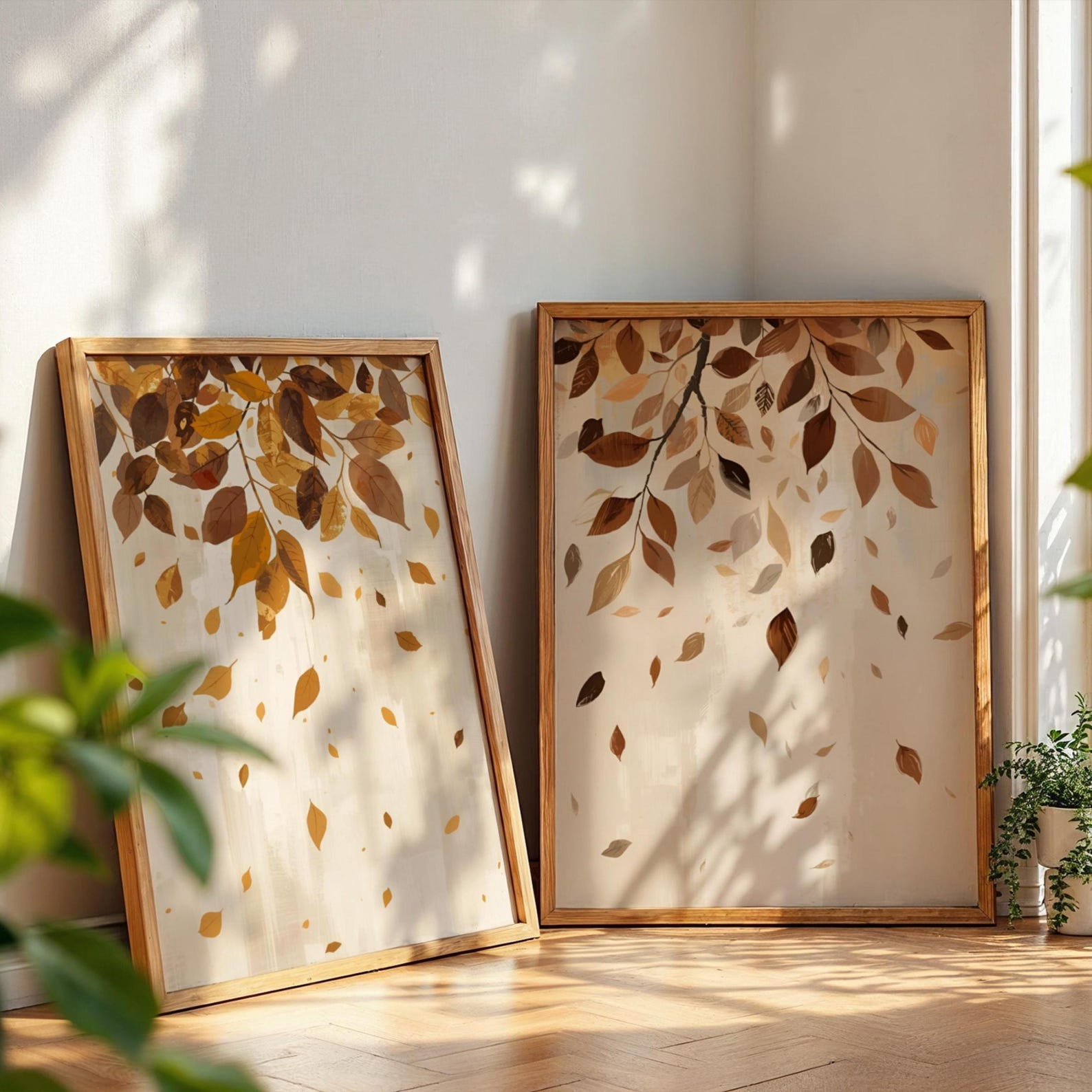 Set of 3 Autumn Wall Art Prints - Minimalist Fall Leaves Triptych ...