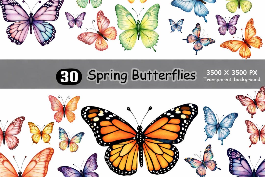 Spring Butterfly Clipart Bundle, Watercolor Butterflies PNG ...