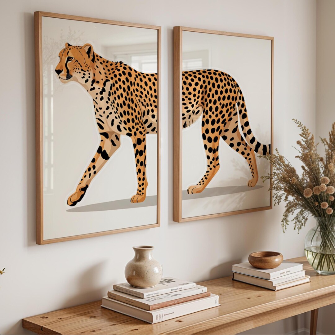 Minimalist Cheetah Art Digital Download Animal Illustration Black White ...