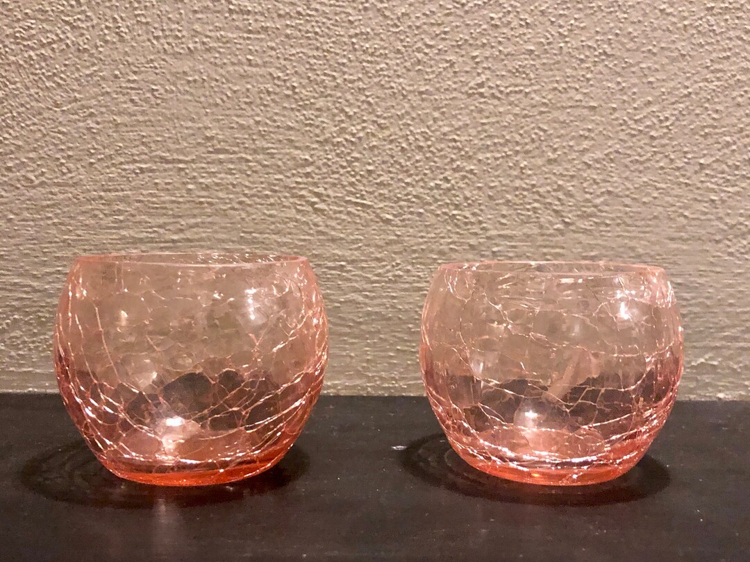 Vintage Blenko Pink Rose Crackle Glass Votive Candle Holder 1960s Mid ...
