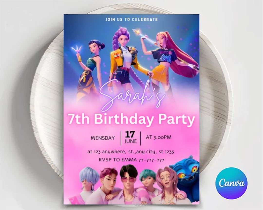 Editable Kpop Demon Hunters Birthday Invitation, K-pop Party Invite ...
