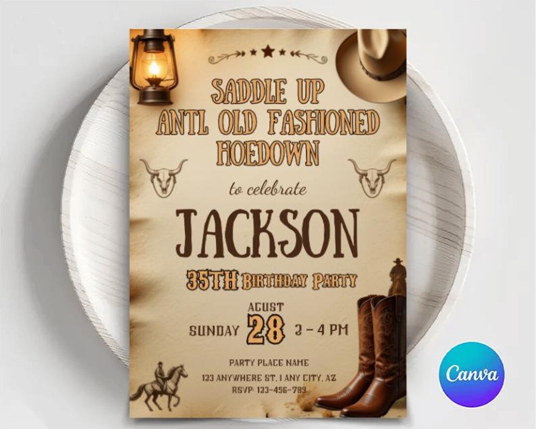 Editable Cowboy Birthday Invitation: Western Rodeo Hoedown Saddle up ...