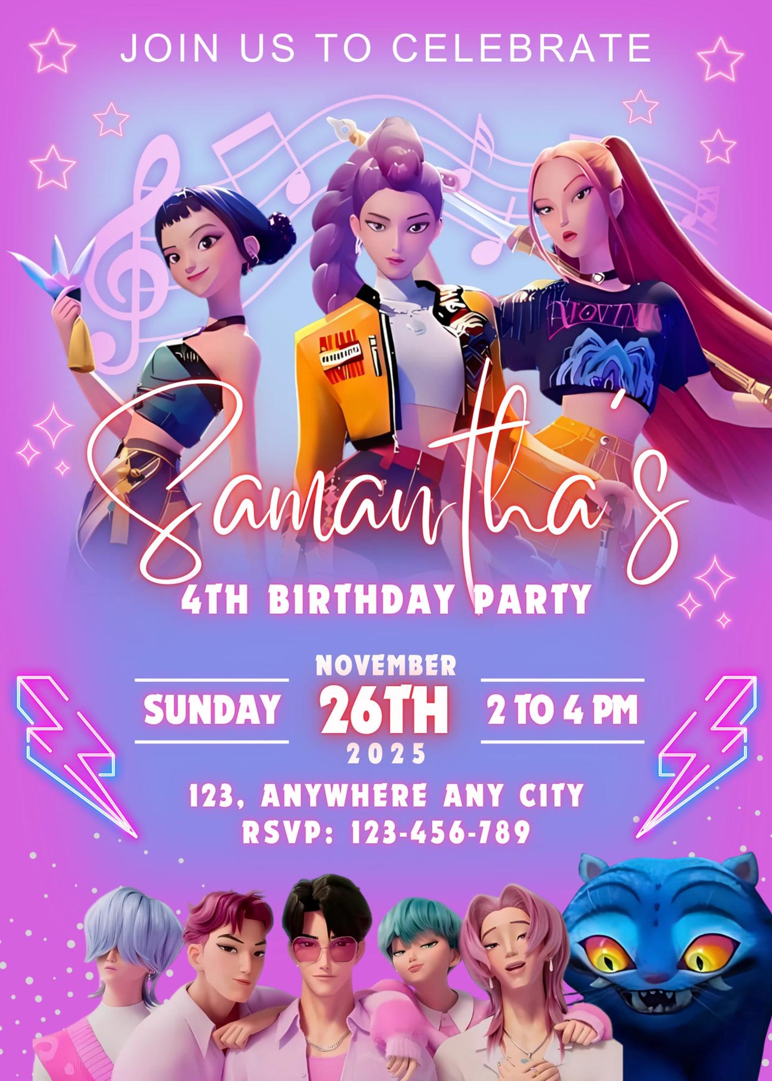 Editable Kpop Birthday Invitation, Demon Hunter Party, BTS Theme ...