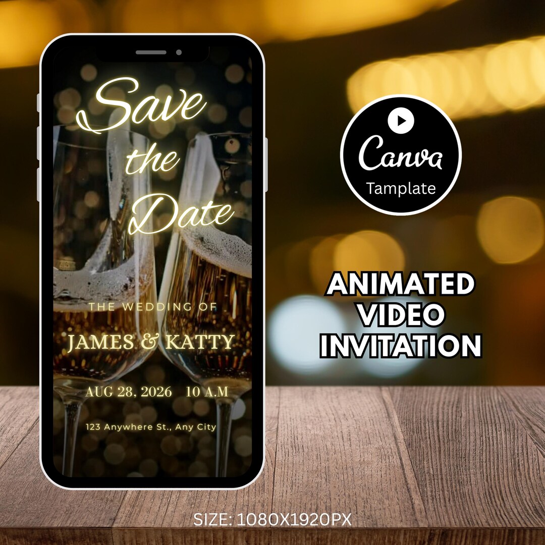 Editable Gold & Black Animated Save the Date Video | Wedding, Birthday ...