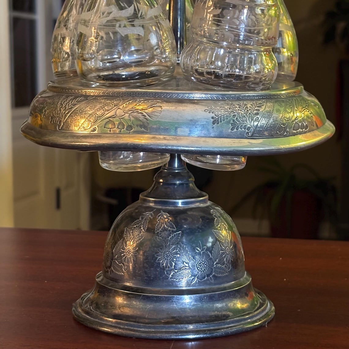 Victorian Style Silver Plate Cruet Set - Rotating Caddy With Glass ...