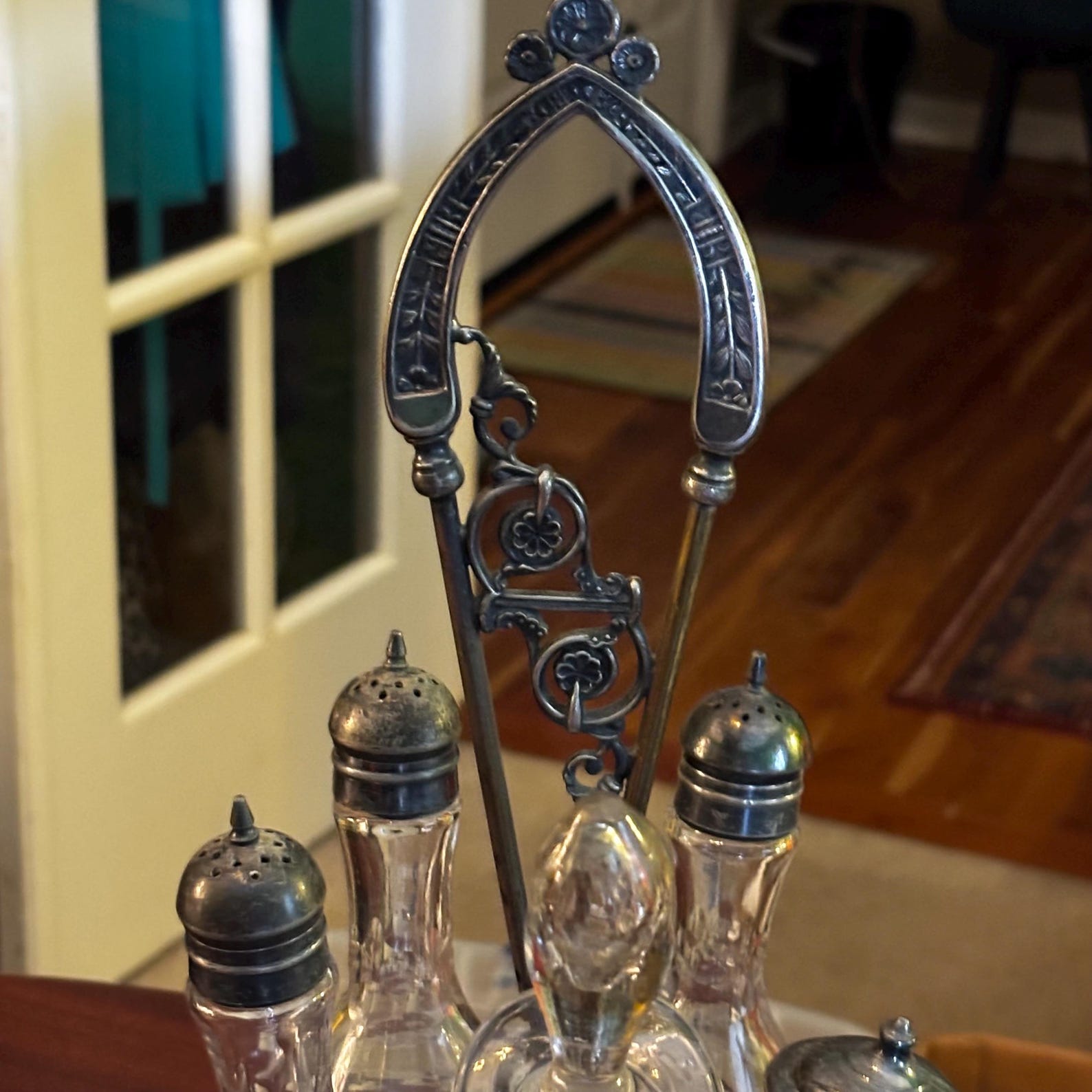 Victorian Style Silver Plate Cruet Set - Rotating Caddy With Glass ...