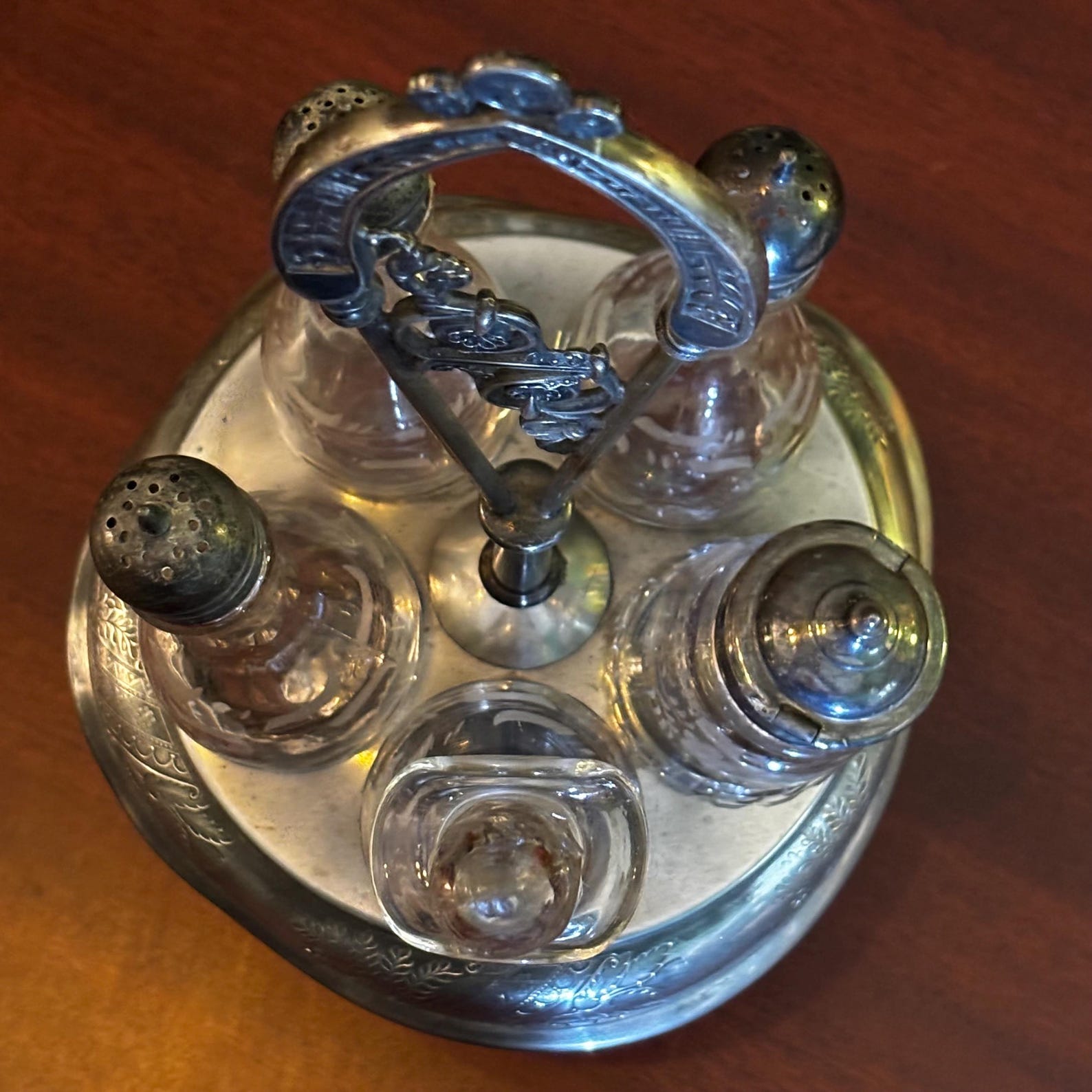 Victorian Style Silver Plate Cruet Set - Rotating Caddy With Glass ...