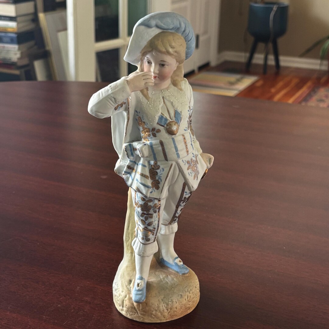 Antique Gebrüder Heubach Bisque Figurine: German Porcelain Boy in Blue ...
