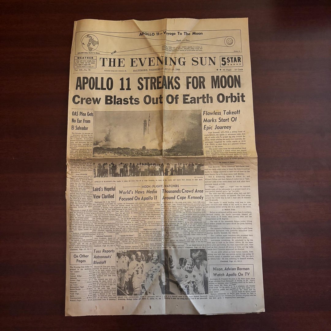 Apollo 11 Launch Newspaper | July 16, 1969 Baltimore Evening Sun | Moon ...