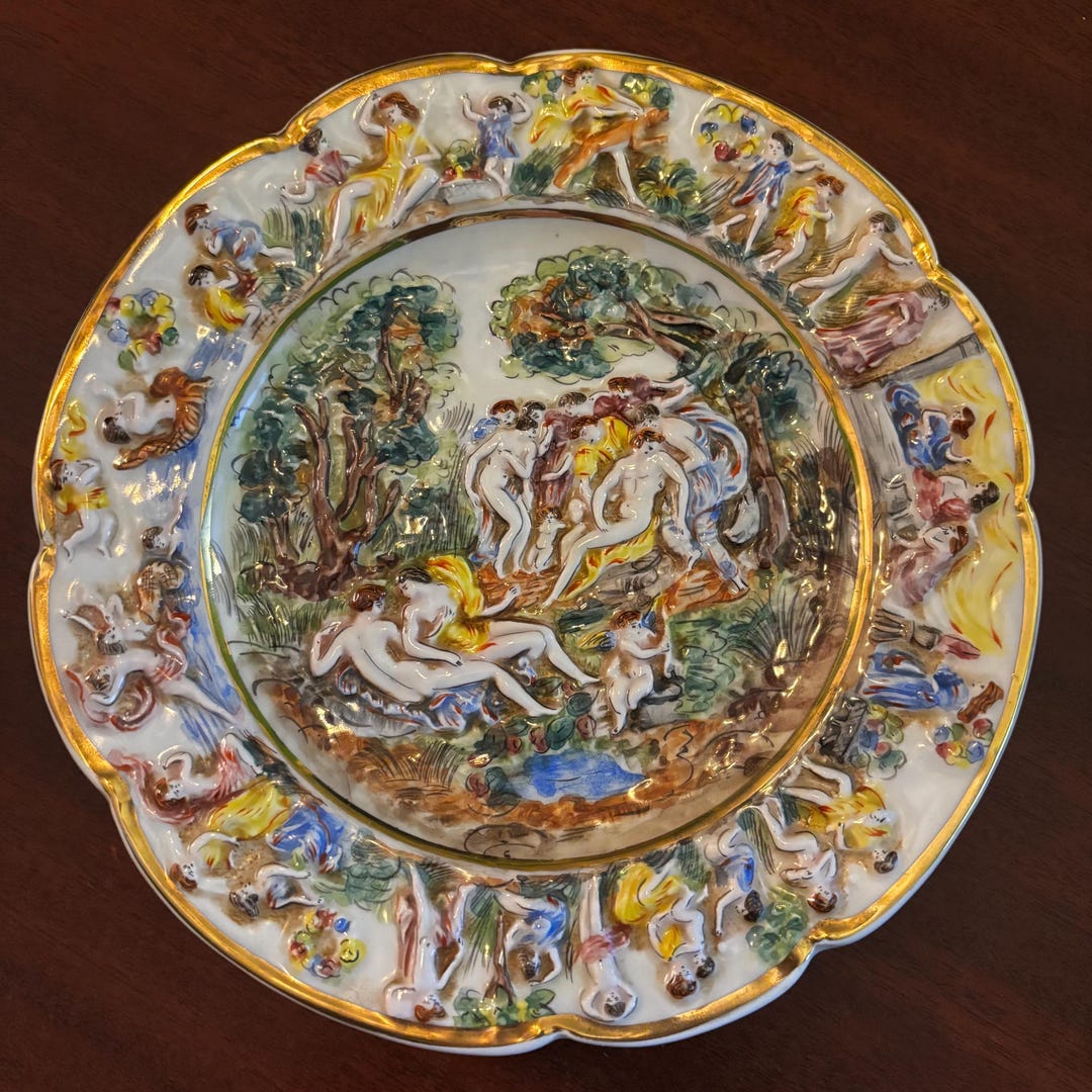 9" Capodimonte Wall Plate – Classical Figural Scene, Multicolor “R ...