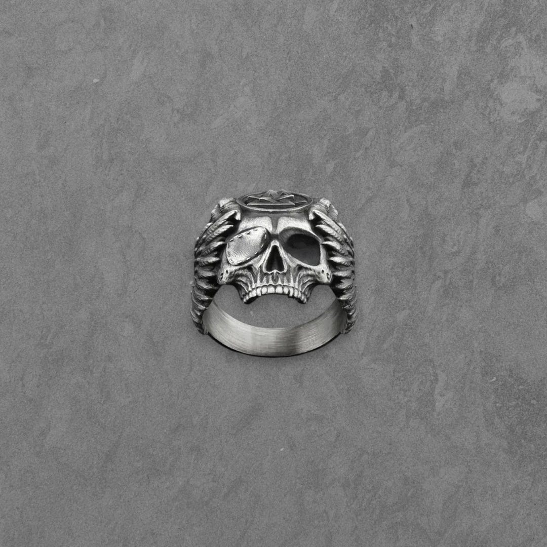 Winged Skull Ring – Armored Angel Warrior Silver Statement Band for Men ...