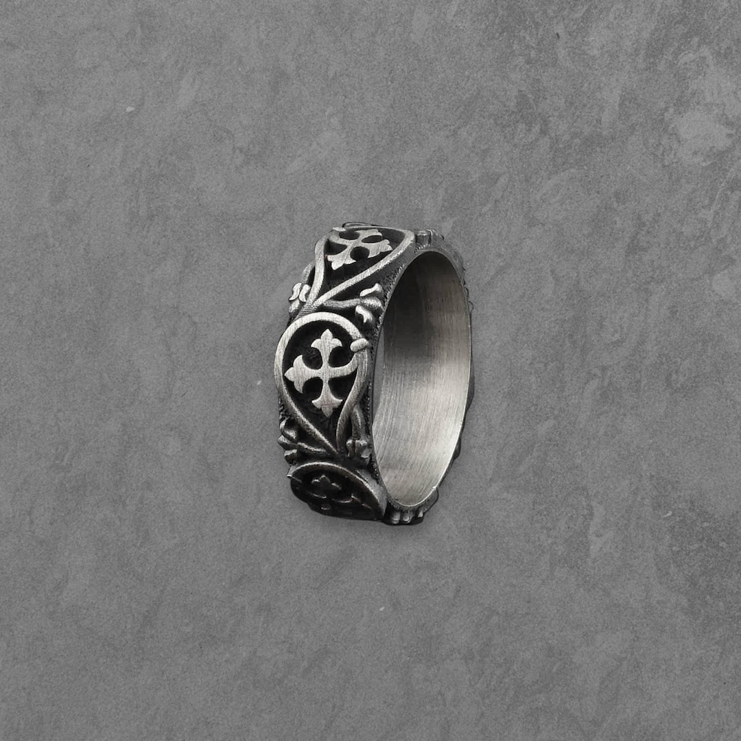 Oxidized 925 Sterling Silver Gothic Cross Ring – Intricate Pattern Wide ...