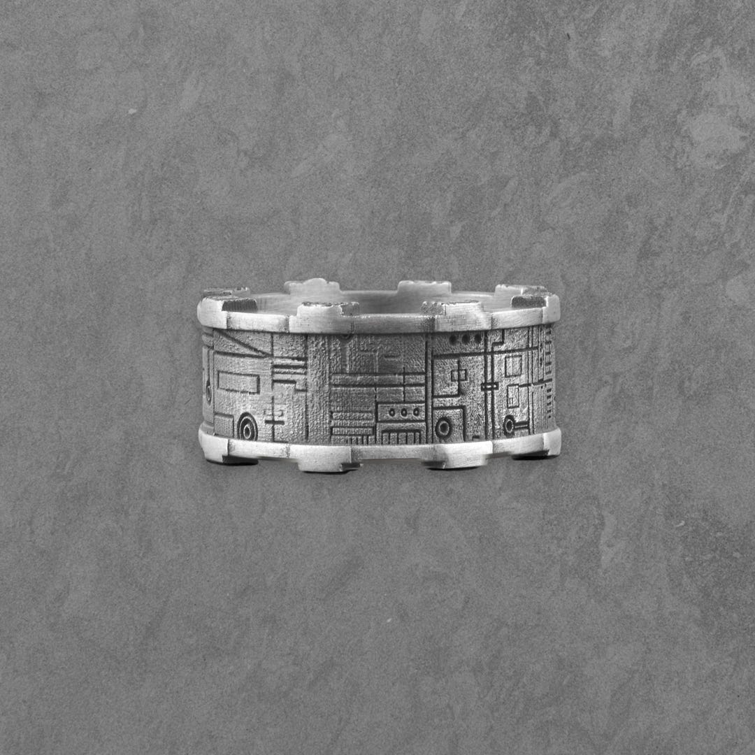 Cyberpunk Circuit Band Ring – Industrial Tech Design Stainless Steel ...