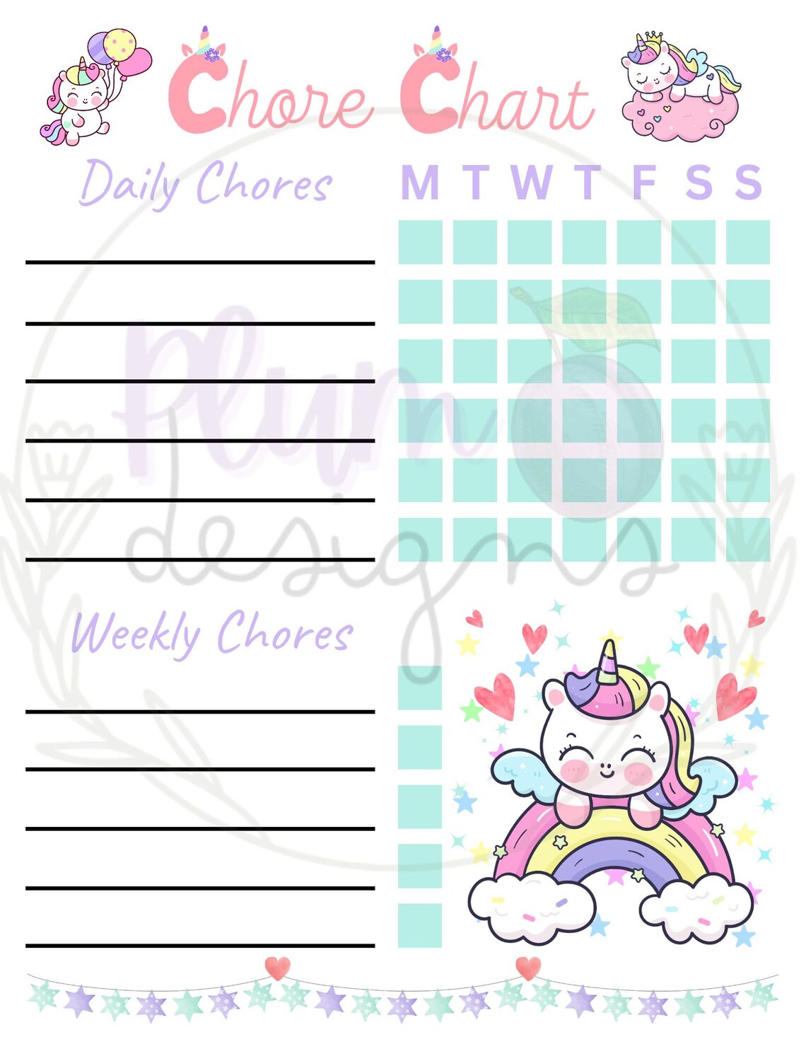 Unicorn Chore Chart, Magical Chore Chart, for Boys, for Kids, for Girls ...