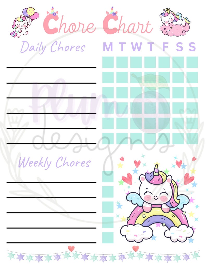 Unicorn Chore Chart, Magical Chore Chart, for Boys, for Kids, for Girls ...