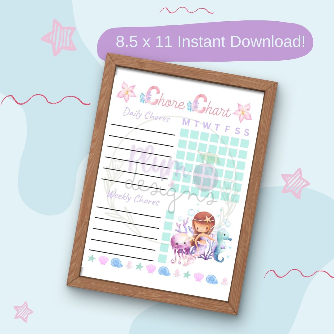 Mermaid Chore Chart, Ocean Chore Chart, for Boys, for Kids, for Girls ...