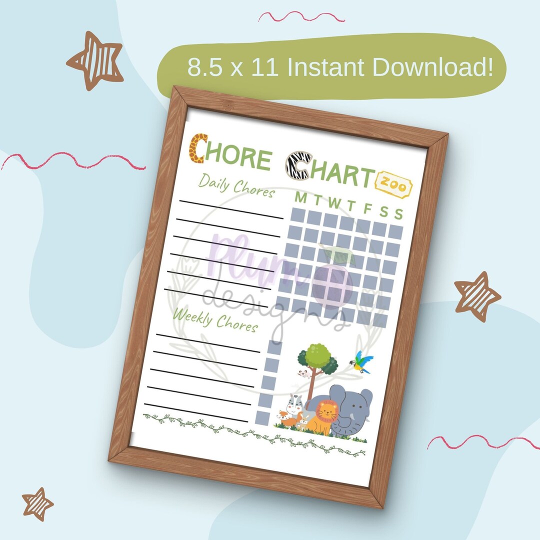 Zoo Chore Chart, Animal Chore Chart, for Boys, for Kids, for Girls ...