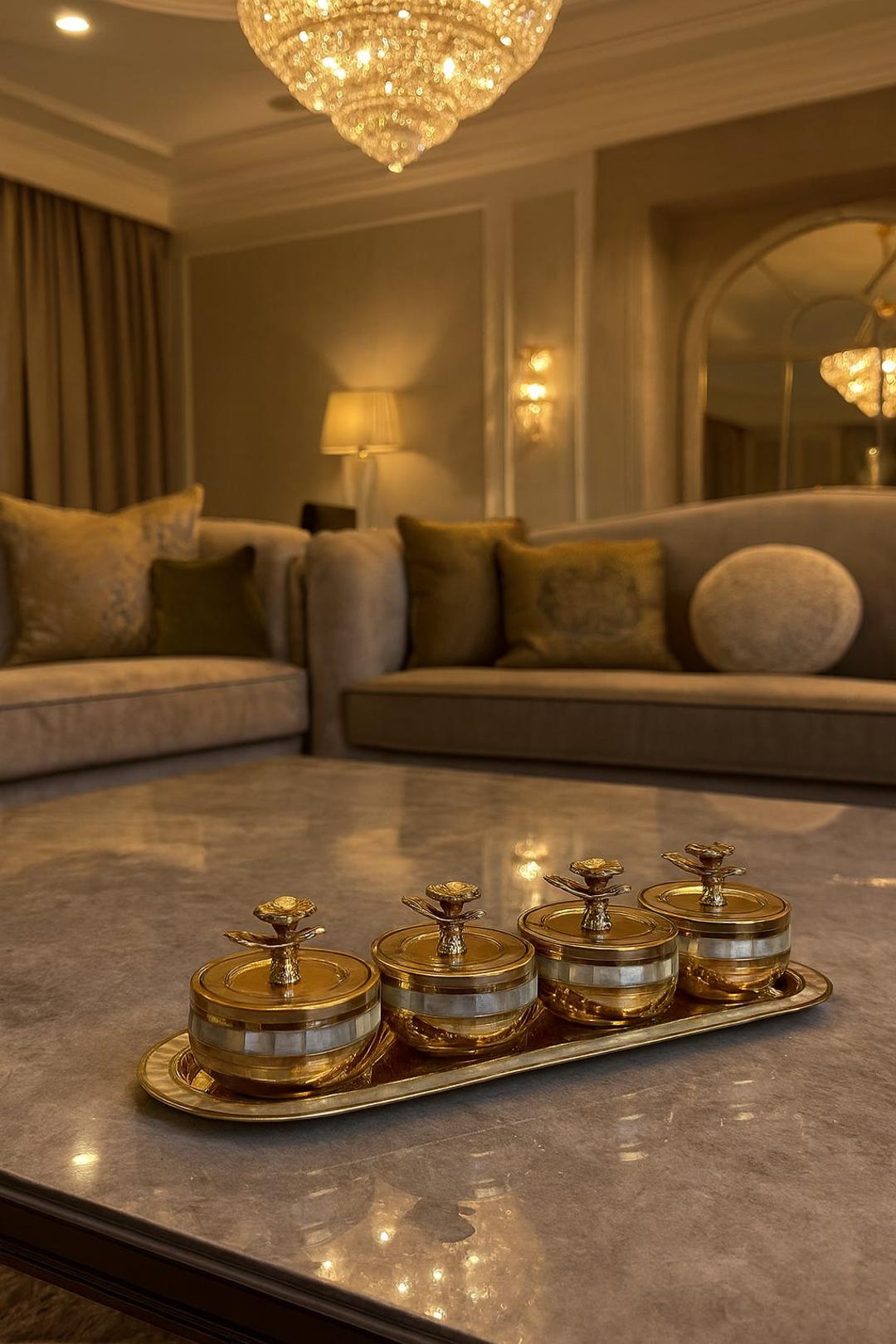 Moroccan Brass & Mother of Pearl Jar Set – Luxury Spice, Sugar and ...