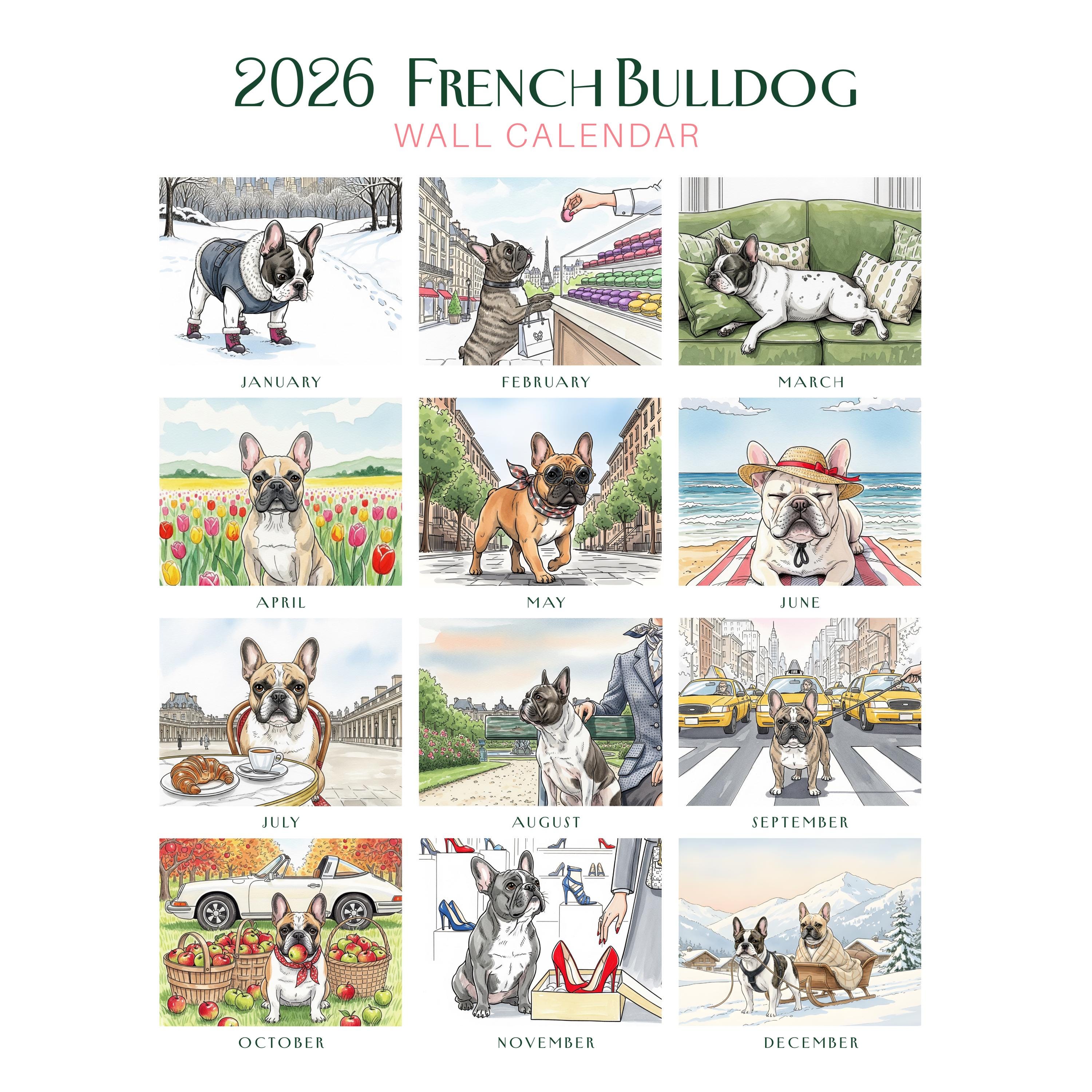 French Bulldog Calendar 2026 — Illustrated Wall Planner | Gift for ...